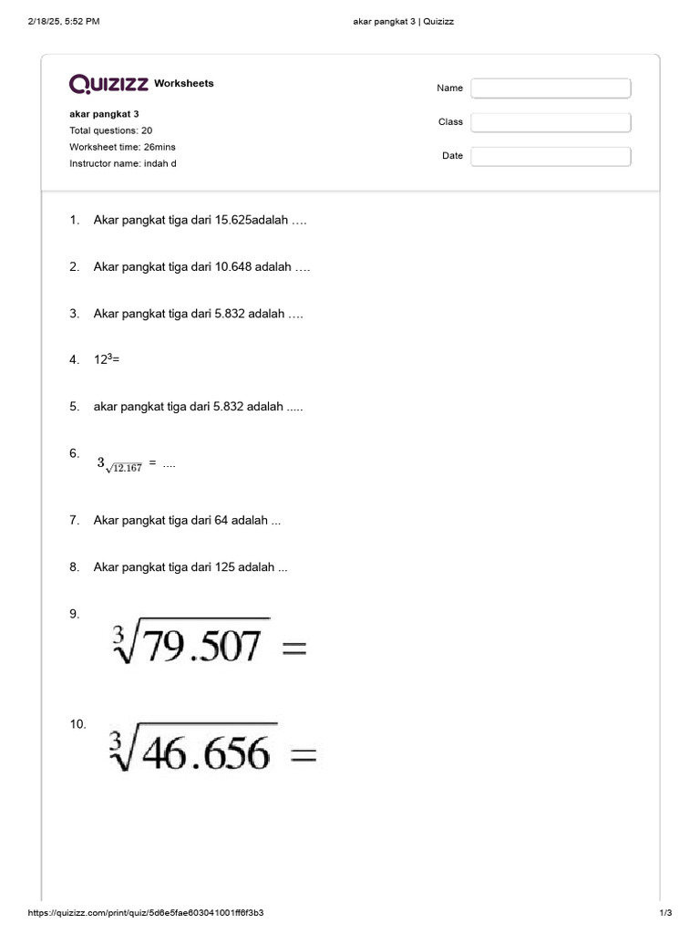 Soal Akar Pangkat 3 Kelas 6 | PDF