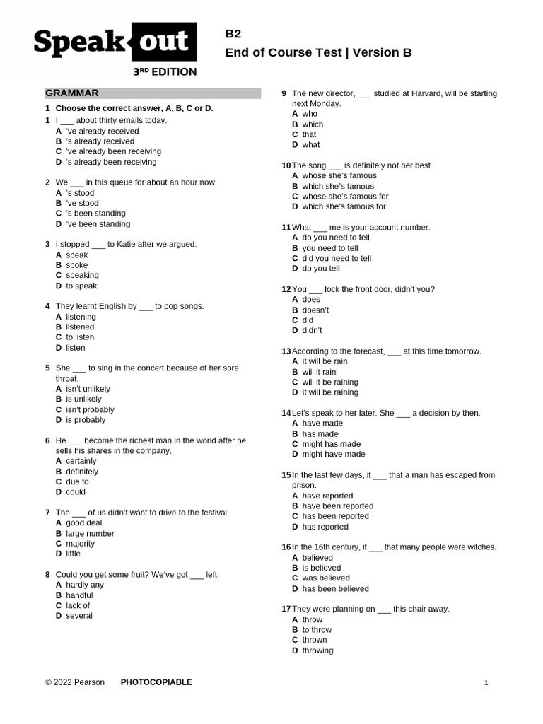 B2 End of Course Test - Version B | PDF | English Language