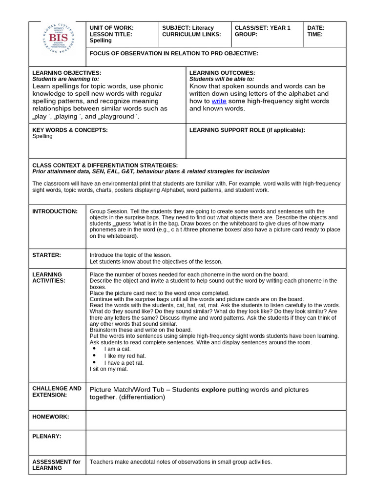 Lesson Plan Template Literacy | PDF | Teaching | Applied Linguistics