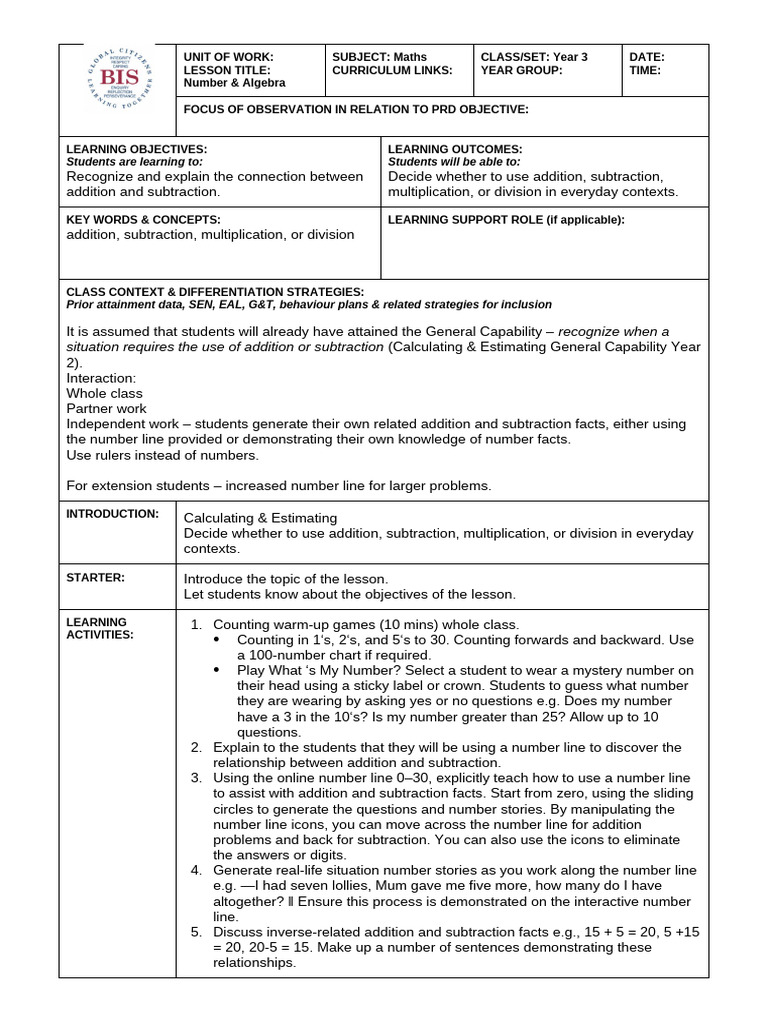 Maths Lesson Plan | PDF | Learning | Mathematics