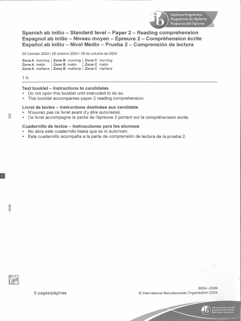 2024 Nov Spanish Ab Initio Paper 2a Reading Texts | PDF