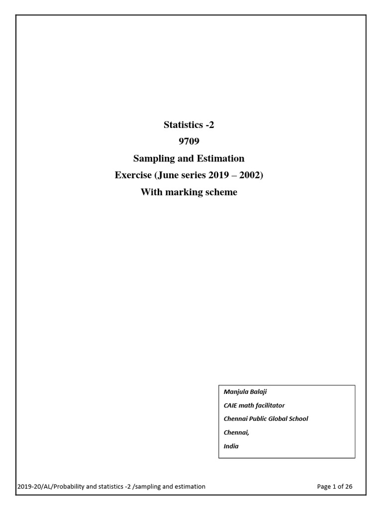 s2 Sampling and Estimation Exercise | PDF | Statistics | Analysis