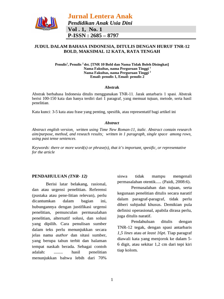 Template jurnal Lentera Anak | PDF