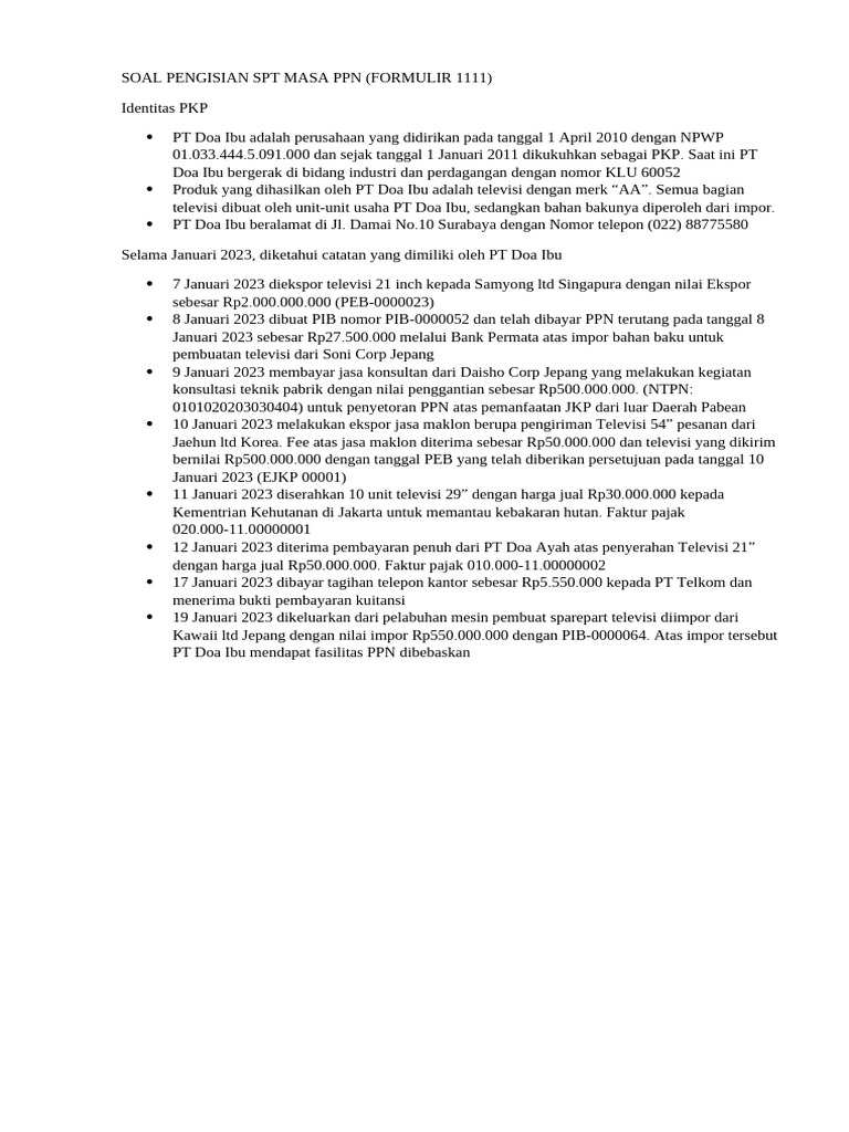 Soal Pengisian SPT Masa PPN | PDF