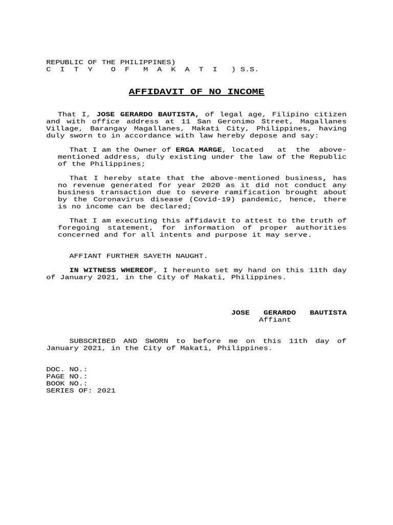 Affidavit of No Income | PDF