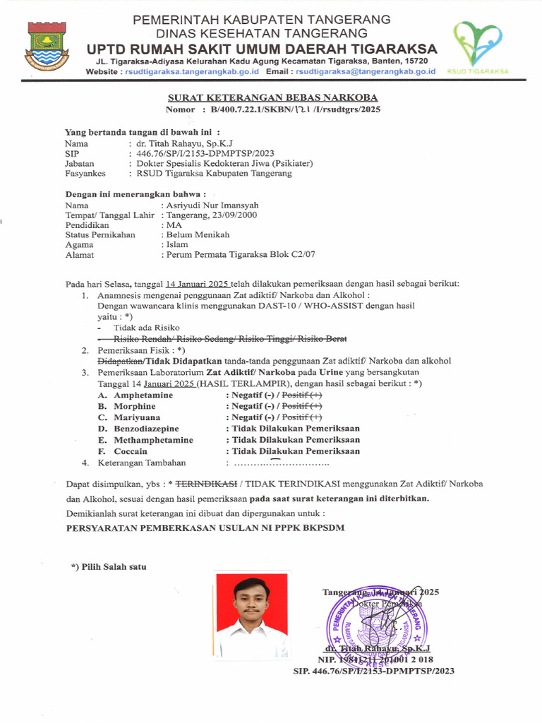 Surat Keterangan Bebas Narkoba | PDF