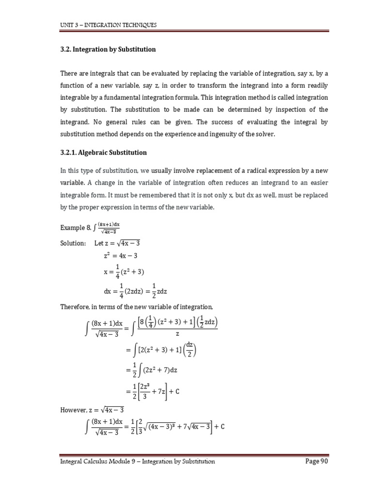 Integration by Substitution Techniques | PDF | Integral | Calculus