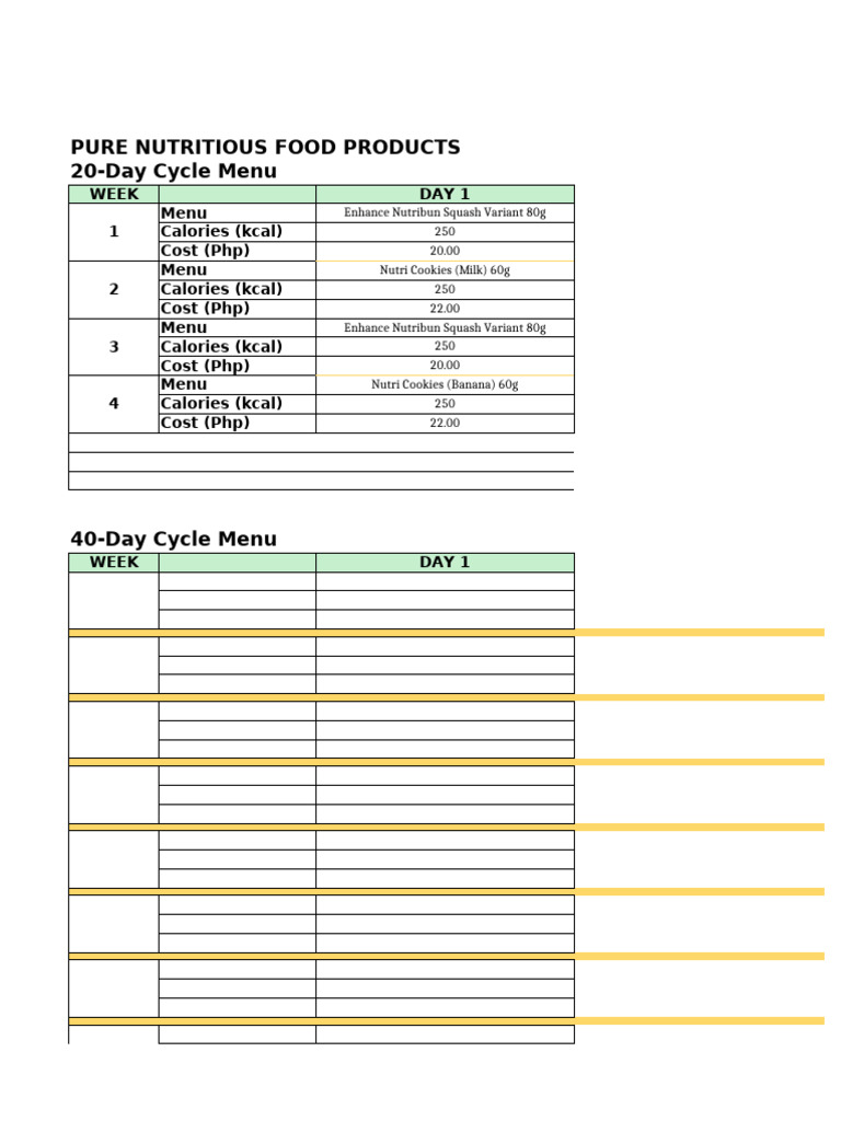20-Day Nutritious Meal Cycle Plan | PDF | Calorie | Foods