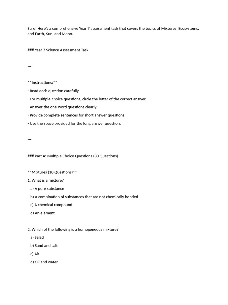 Yr 7 Assessment CHPTGPT | PDF | Earth | Moon