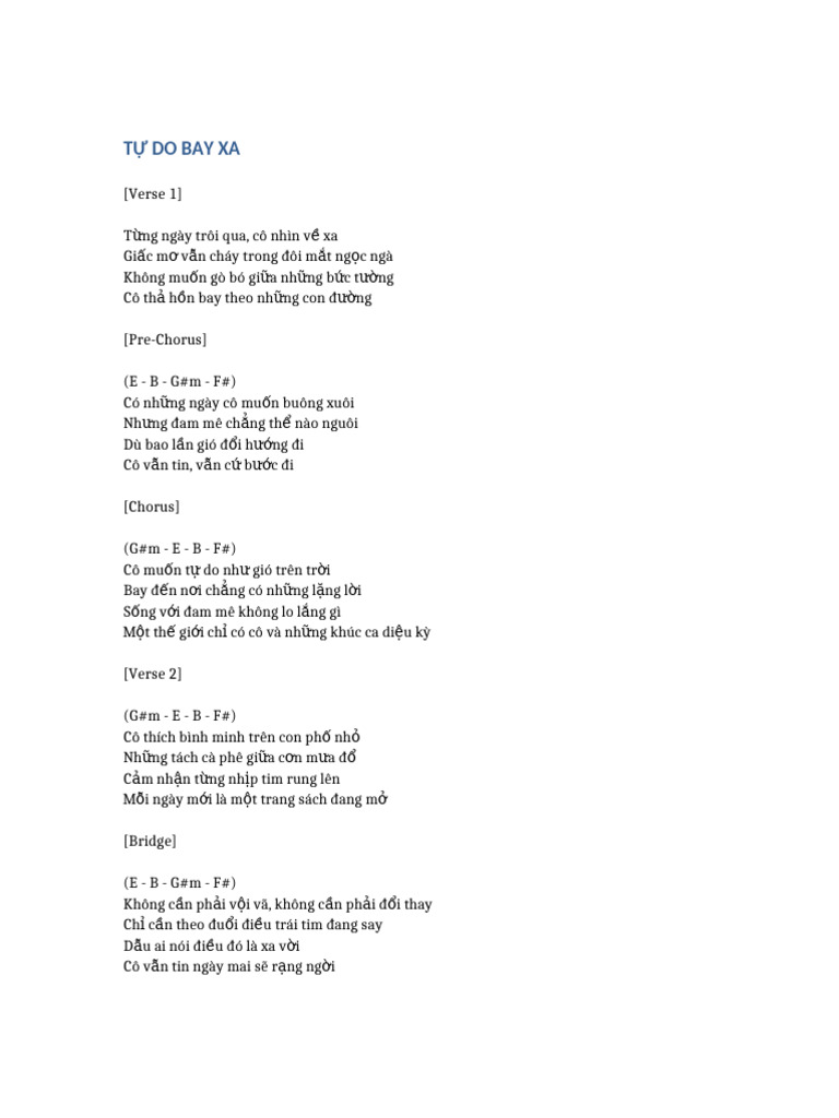 Tu Do Bay Xa Lyric | PDF