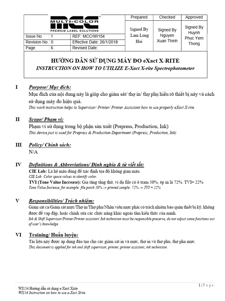 WI 154 Huong Dan Su Dung May Do E-Xact X-Rite | PDF