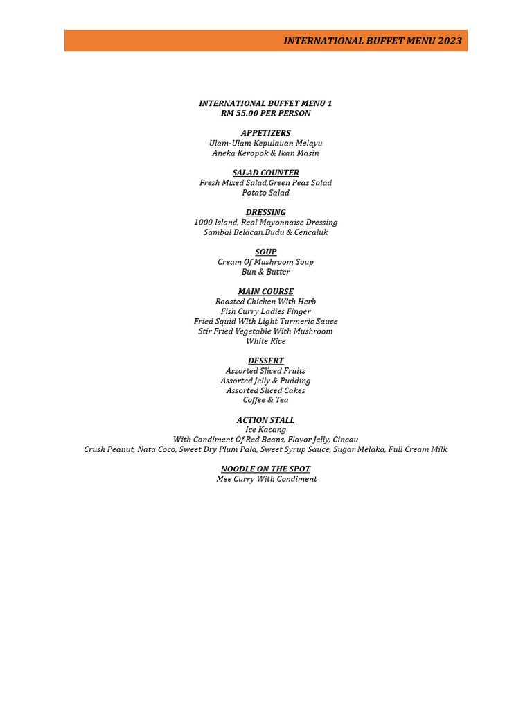 2023-International Buffet Menu | PDF | Thai Cuisine | Salad
