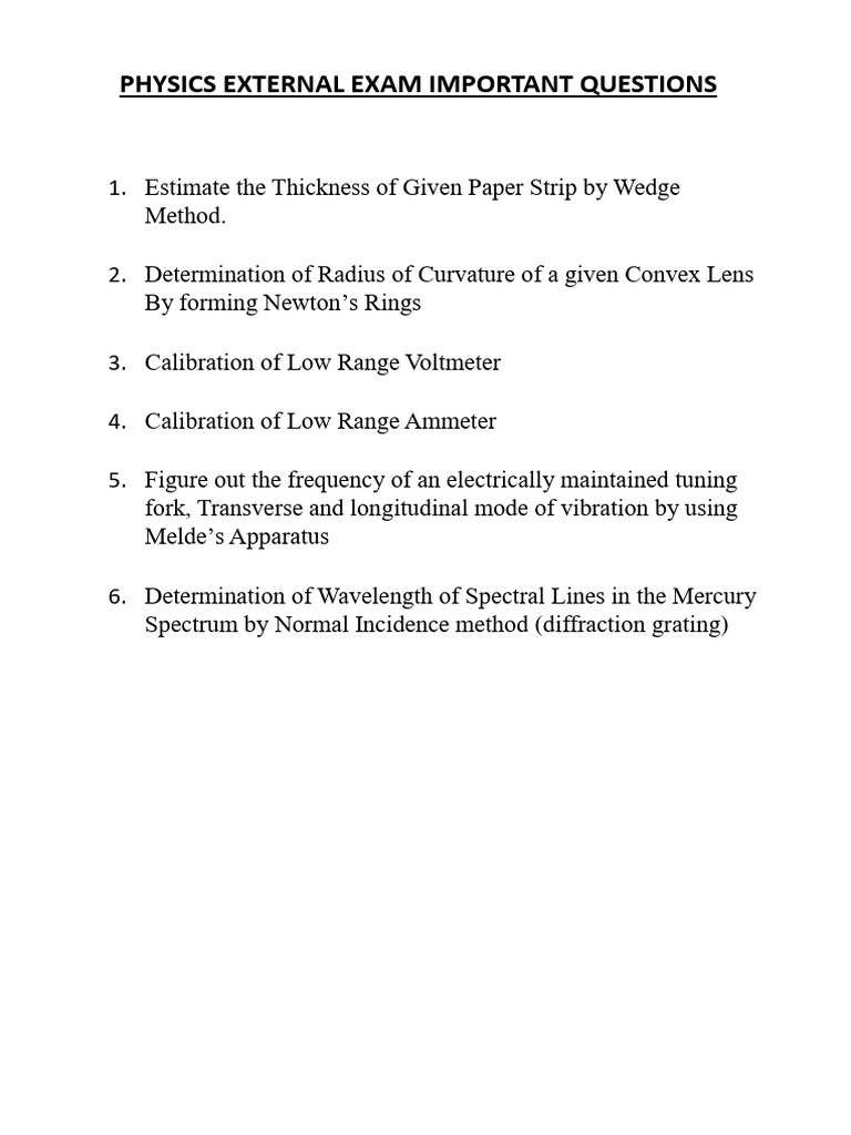 Physics External Exam Important Questions | PDF