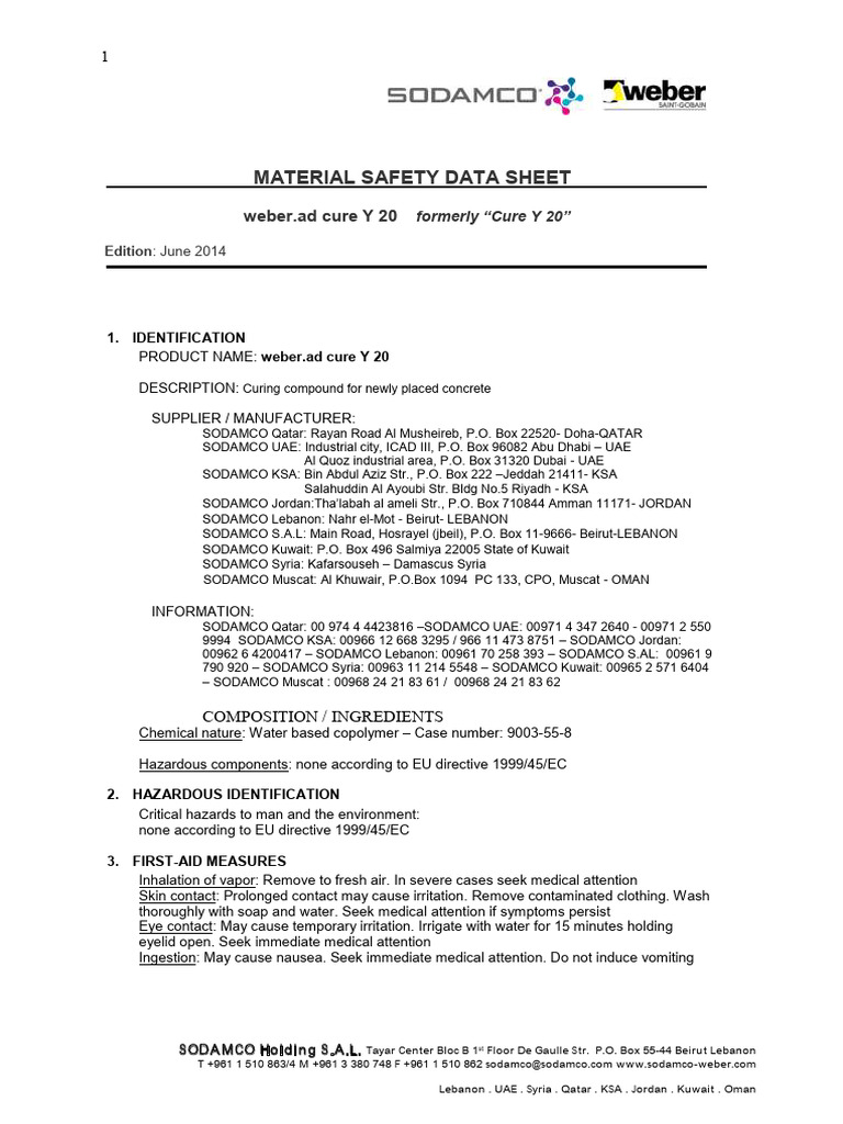 Sodamco Weberad Cure Y 20 | PDF | Water | United Arab Emirates