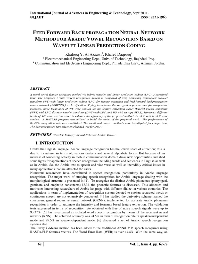 7i4feed Forward Back Propagation Neural Network Method For Arabic Vowel Recognition Based On ...