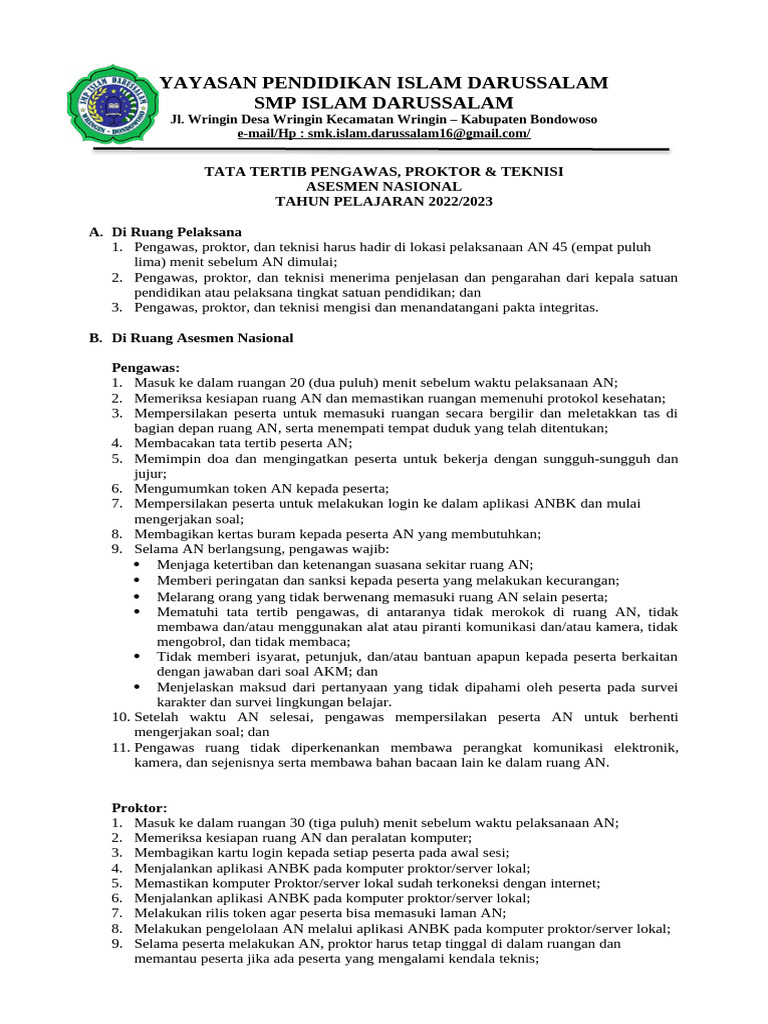Tata Tertib Peserta, Pengawas, Proktor - Teknisi AN 2021 | PDF