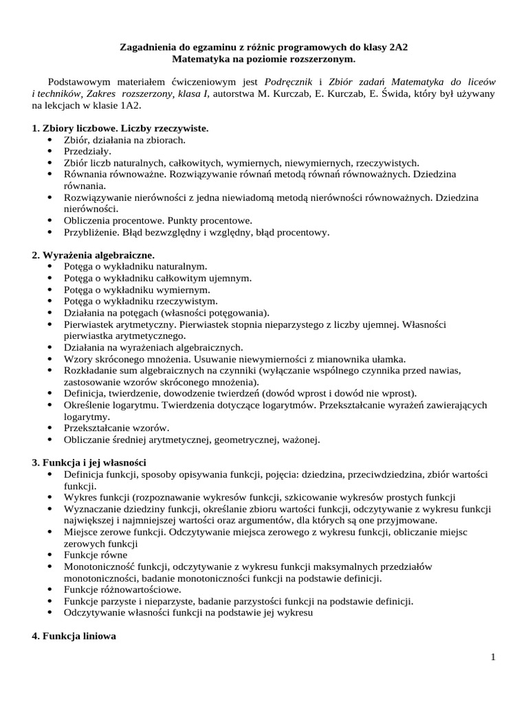 Zagadnienia Do Egzaminu Z Roznic Programowych 2A2 | PDF