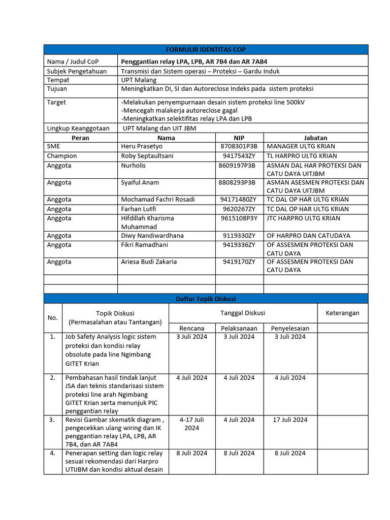 Form Cop Penggantian Rele Lpa, LPB Autorecloser TL Bay Ngimbang | PDF