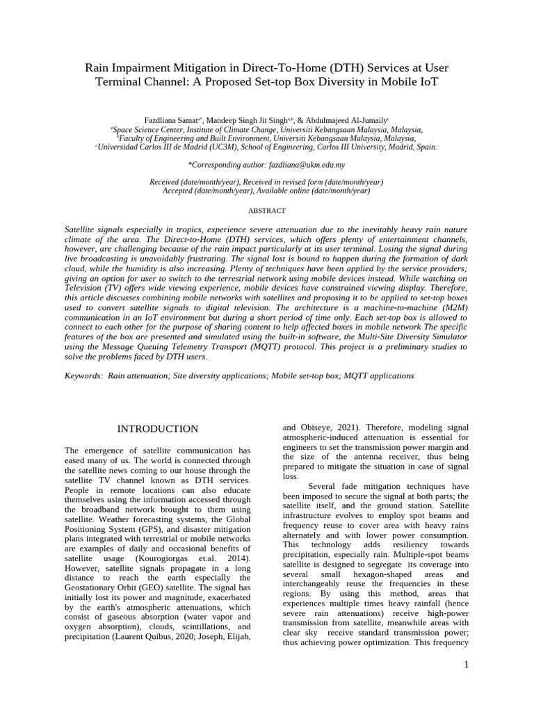 Rain Impairment Mitigation in Direct-To-Home (DTH) Services at User ...
