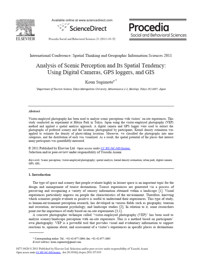 Analysis of Scenic Perception and Its Spatial Tendency: Using Digital Cameras, GPS Loggers, and ...