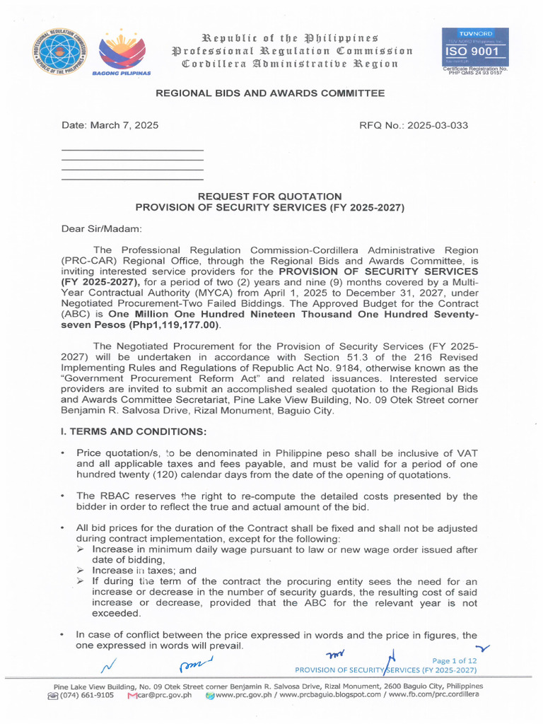 RFQ 2025-03-033 Security Services-Two Failed Biddings | PDF