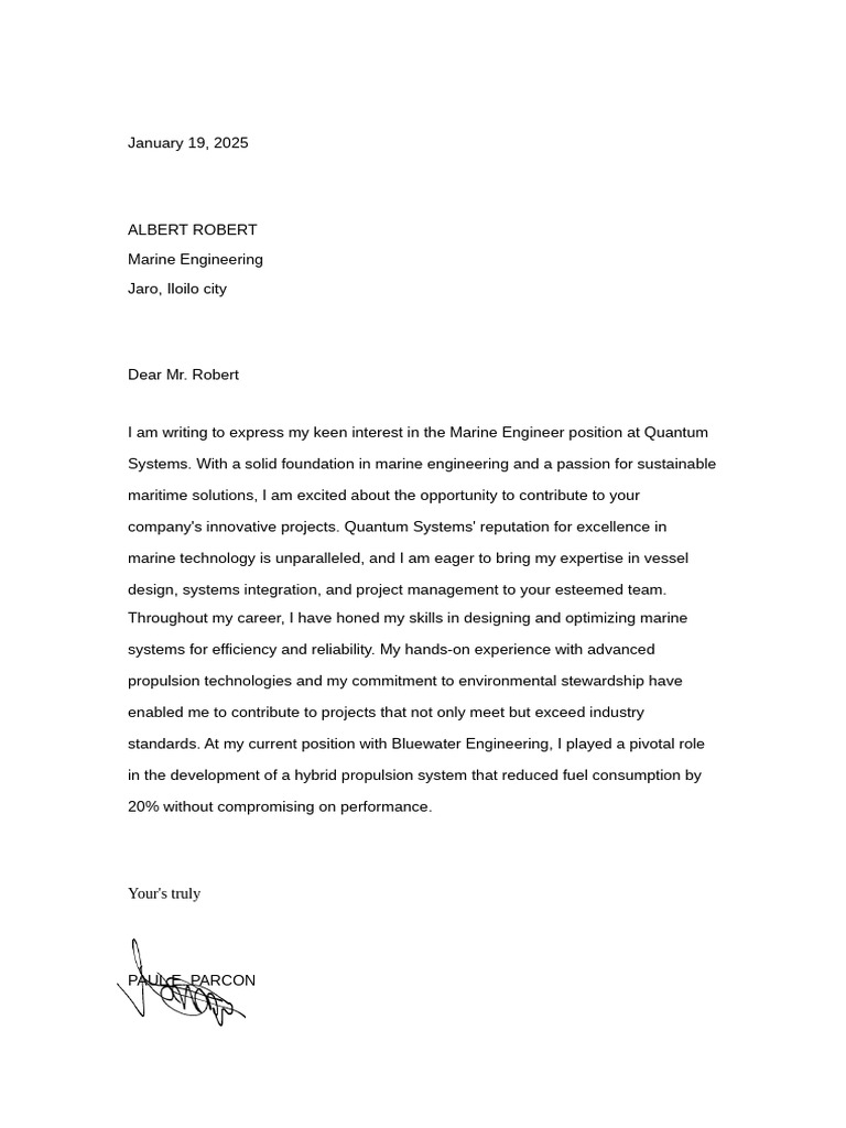 Marine Engineer Application for Quantum Systems | PDF