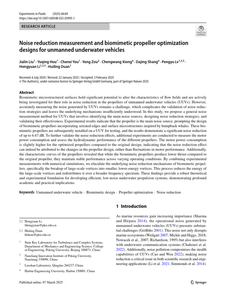 Noise Reduction Measurement and Biomimetic Propeller Optimization ...