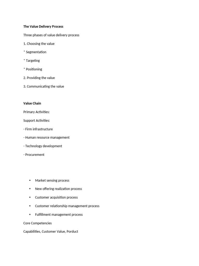 Value Delivery Process and Marketing Plan | PDF