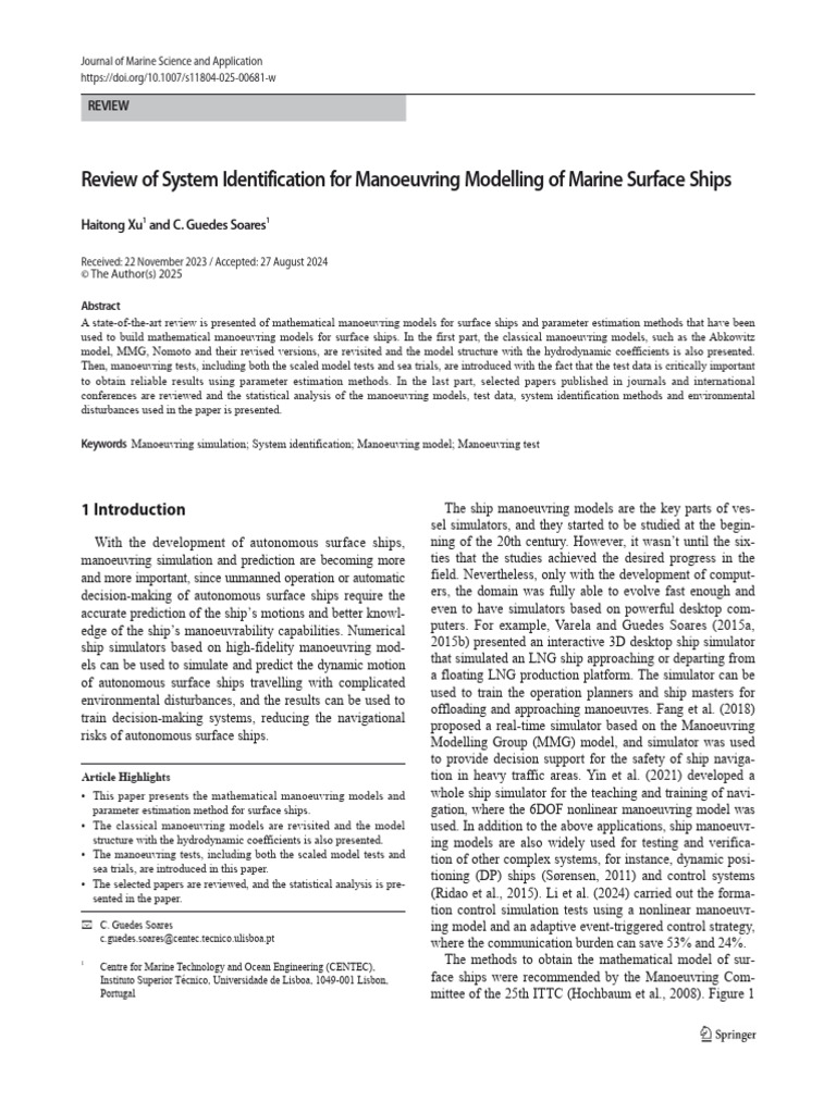 Review of System Identification For Manoeuvring Modelling of Marine Surface Ships | PDF ...