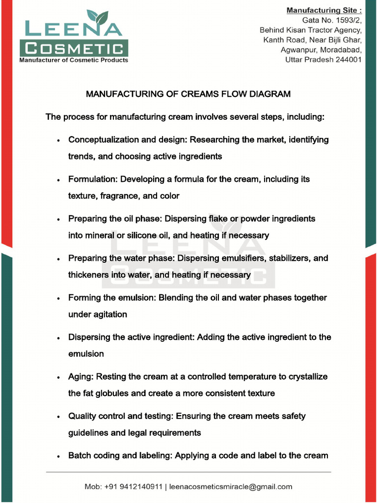 Process Flow Chart Cream Manufacturing | PDF