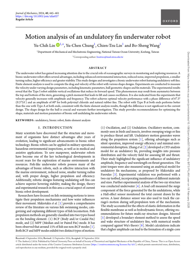 Motion Analysis of An Undulatory Fin Underwater Robot | PDF | Fin ...