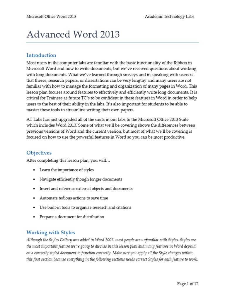 Advanced Word 2013 | PDF | Hyperlink | Microsoft Word
