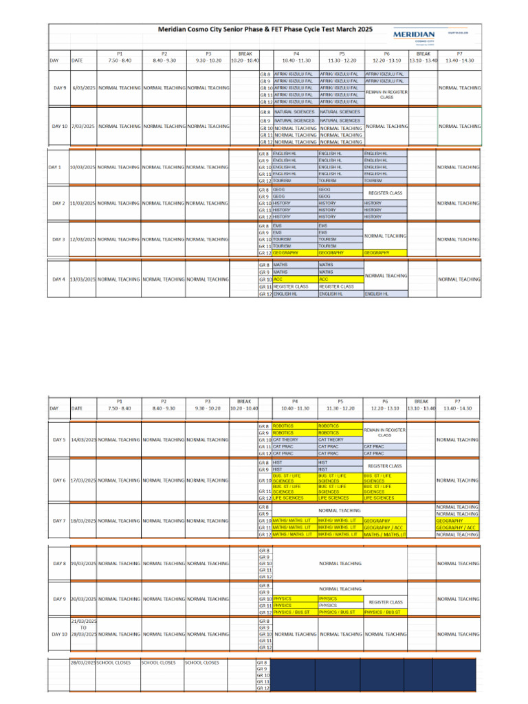 Meridian Cosmo Cycle Test Time Table March 2025 | PDF