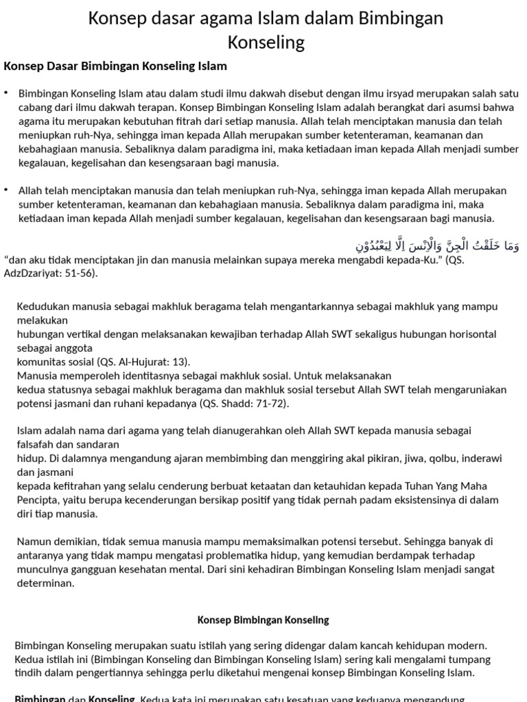 Pertemuan 1 Konsep Dasar Agama Islam Dalam Bimbingan Konseling | PDF