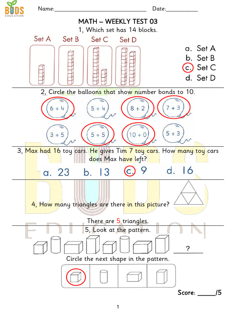 Weekly Math Test for Kids | PDF | Elementary Geometry