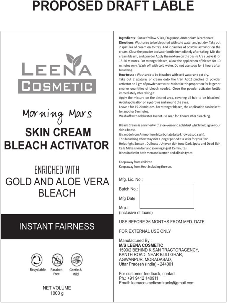 Skin Bleach Cream with Activator Guide | PDF