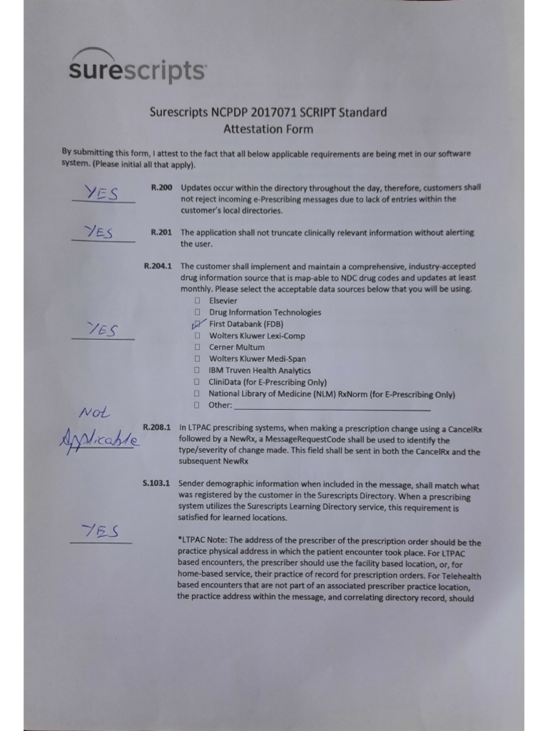 NCPDP 2017071 Testing Attestation Form | PDF