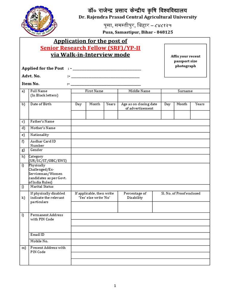 Application-Form-for-SRF-YP-II | PDF