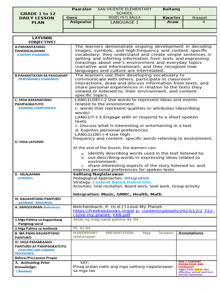 Pmes Roselyn Lesson Plan | PDF