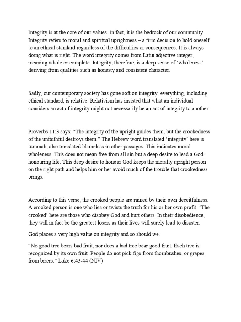 The Importance of Integrity in Values | PDF