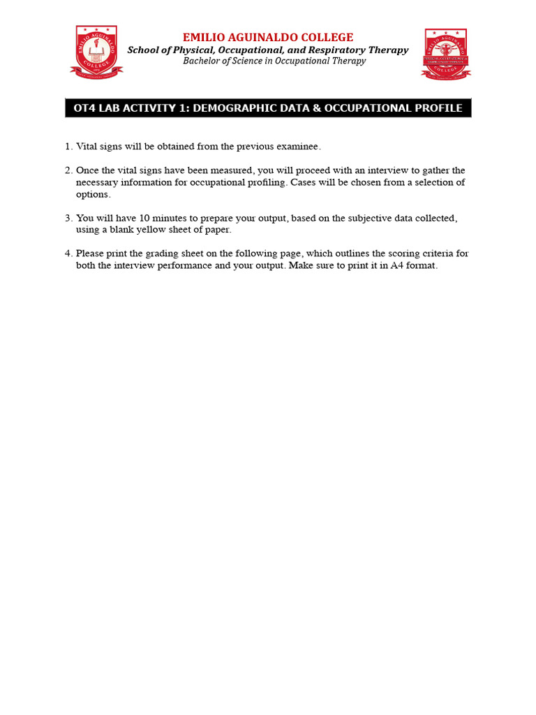 OT4 Lab 1 Acquisition of Occupational Profile Guidelines | PDF | Syntax | Grammar