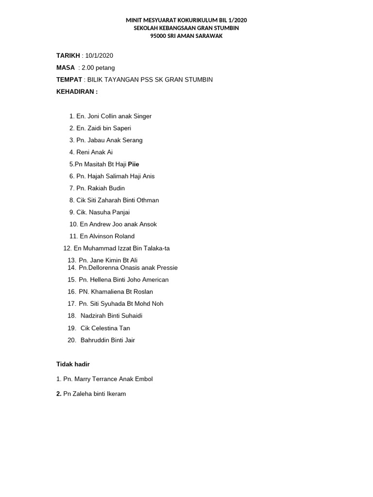 minit mesy KK bil 1 2020 | PDF