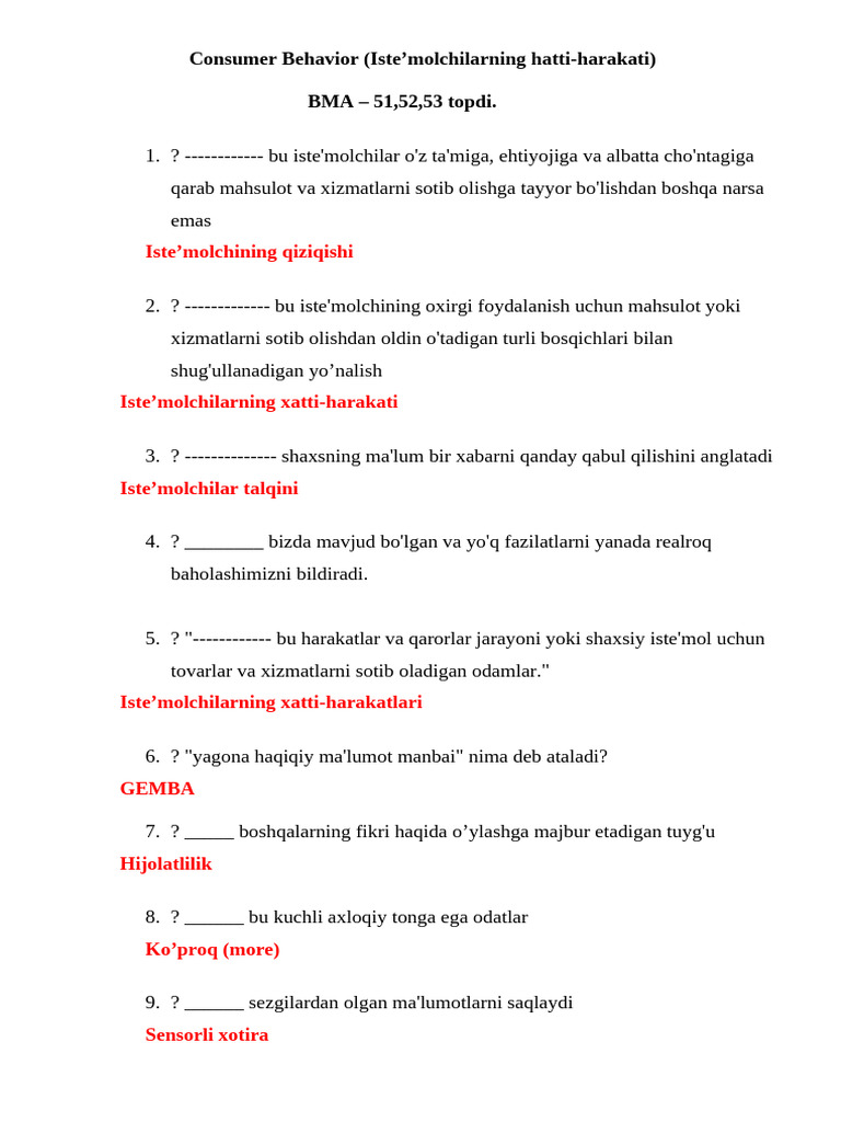 Consumer Behavior BMA Topdi | PDF