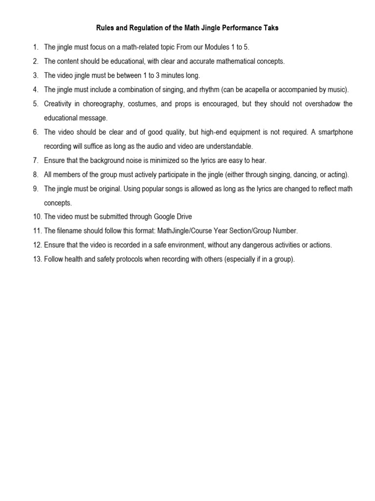 Math Jingle Performance Guidelines | PDF | Mathematics