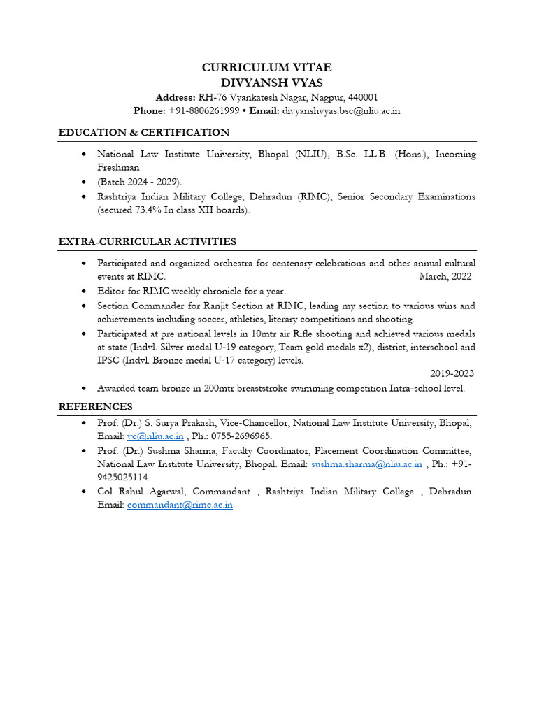 Divyansh Vyas CV Updated | PDF