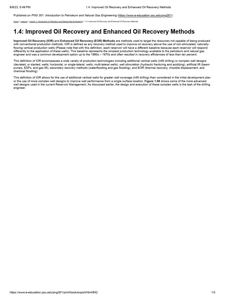 1.4 - Improved Oil Recovery and Enhanced Oil Recovery Methods | PDF | Enhanced Oil Recovery ...