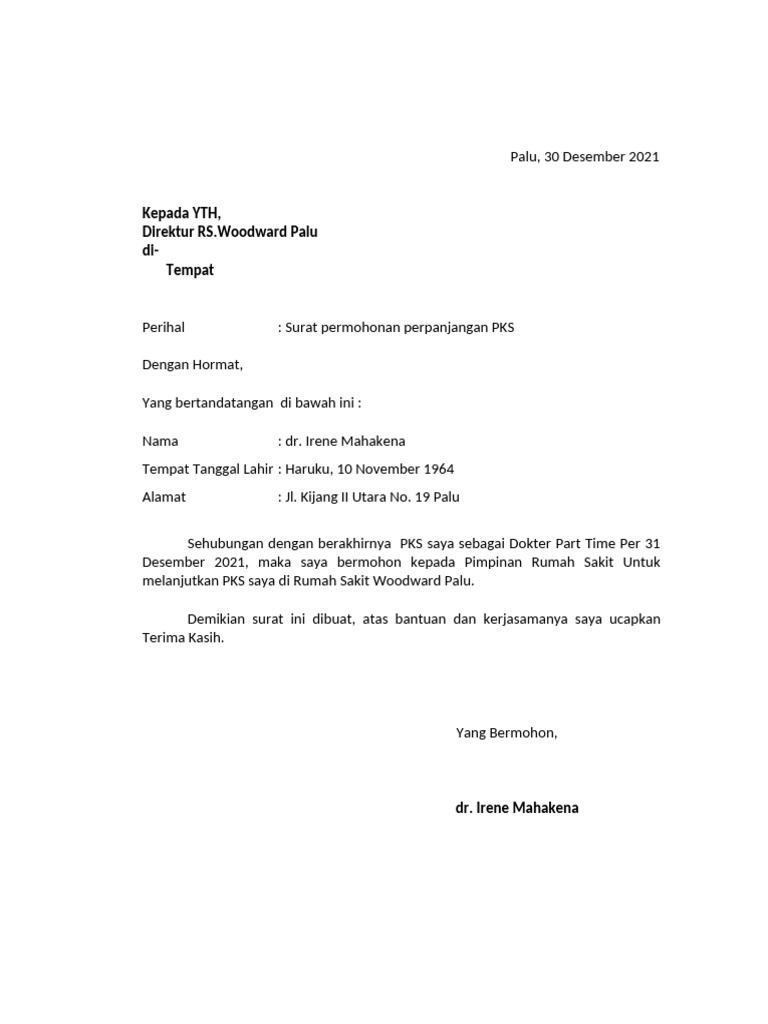 Surat Permohonan Perpanjang PKS | PDF