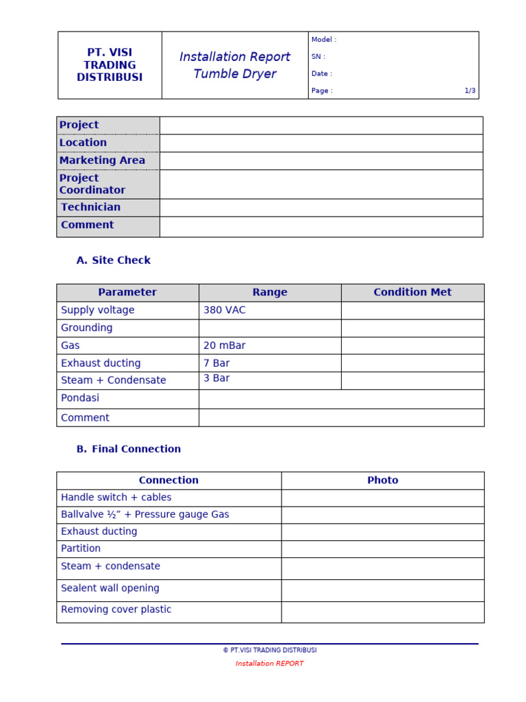 Installation Comm Training Checklist Mesin Pengering - Ver 2 | PDF ...