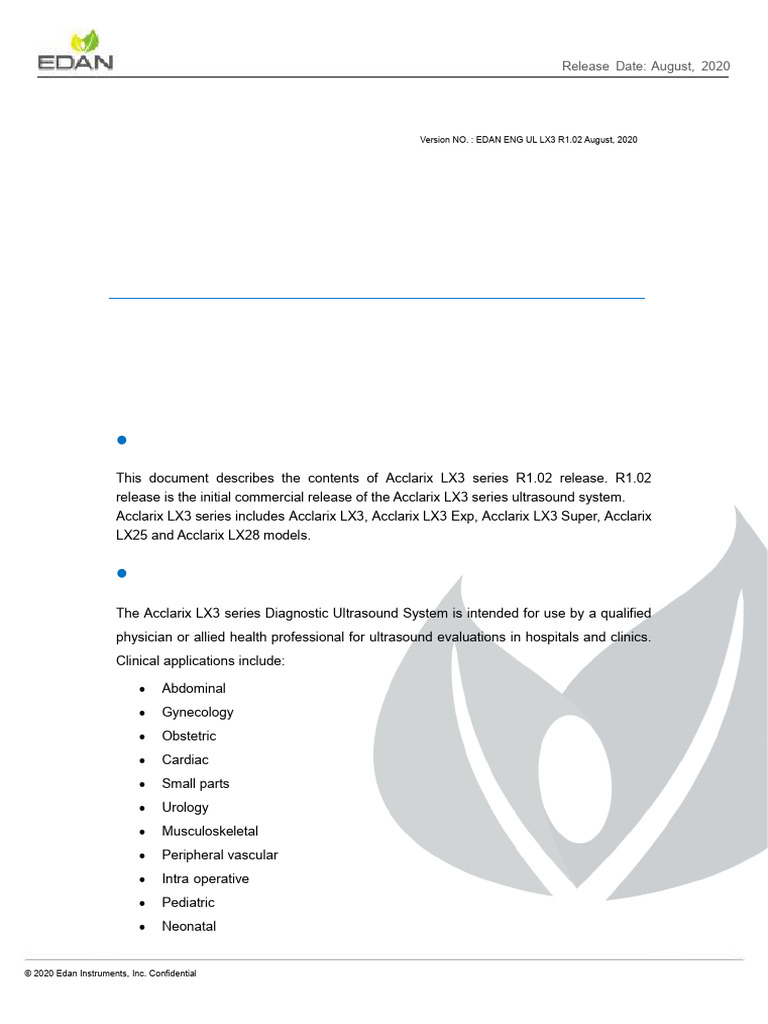 Acclarix LX3 Series Ultrasound Release R1.02 | PDF | Medical Ultrasound ...