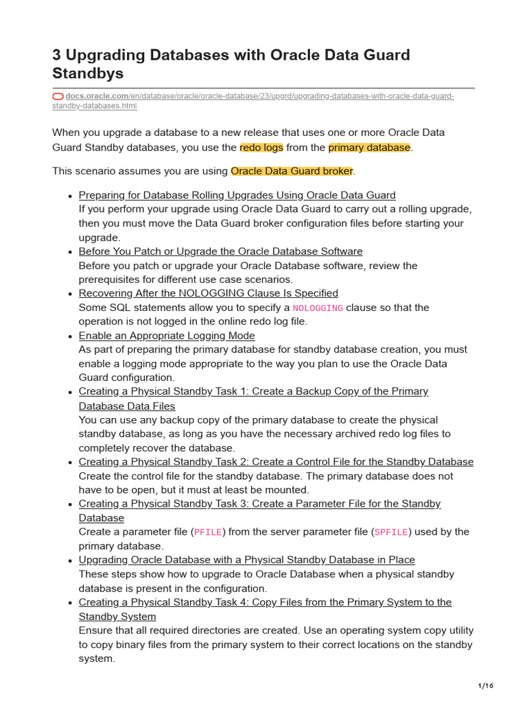 3 Upgrading Databases With Oracle Data Guard Standbys | PDF | Computer Architecture | Computer Data